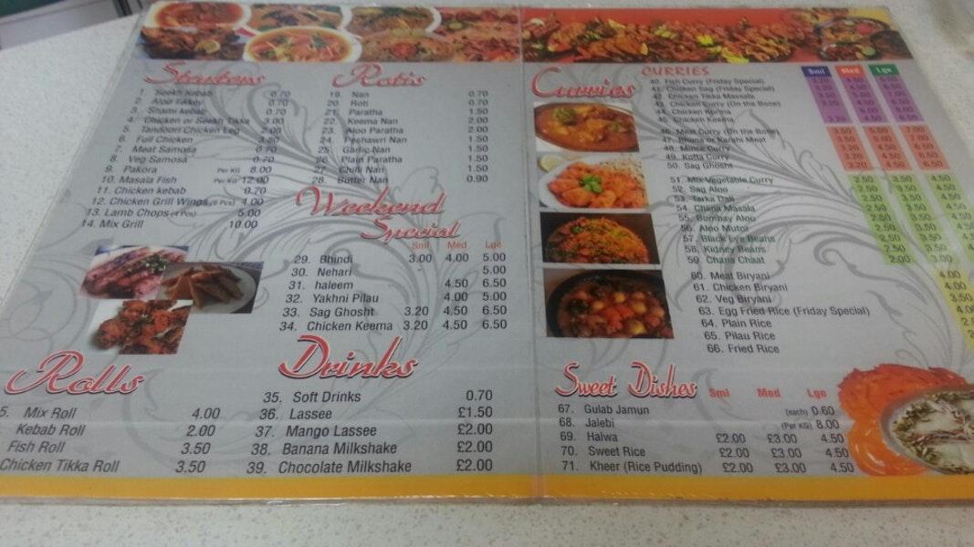 Menu at Salims fast food, London, 125 Turnpike Ln