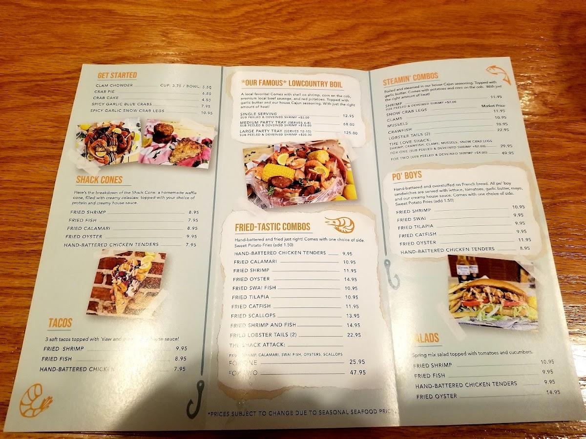 Menu at Savannah Seafood Shack restaurant, Savannah