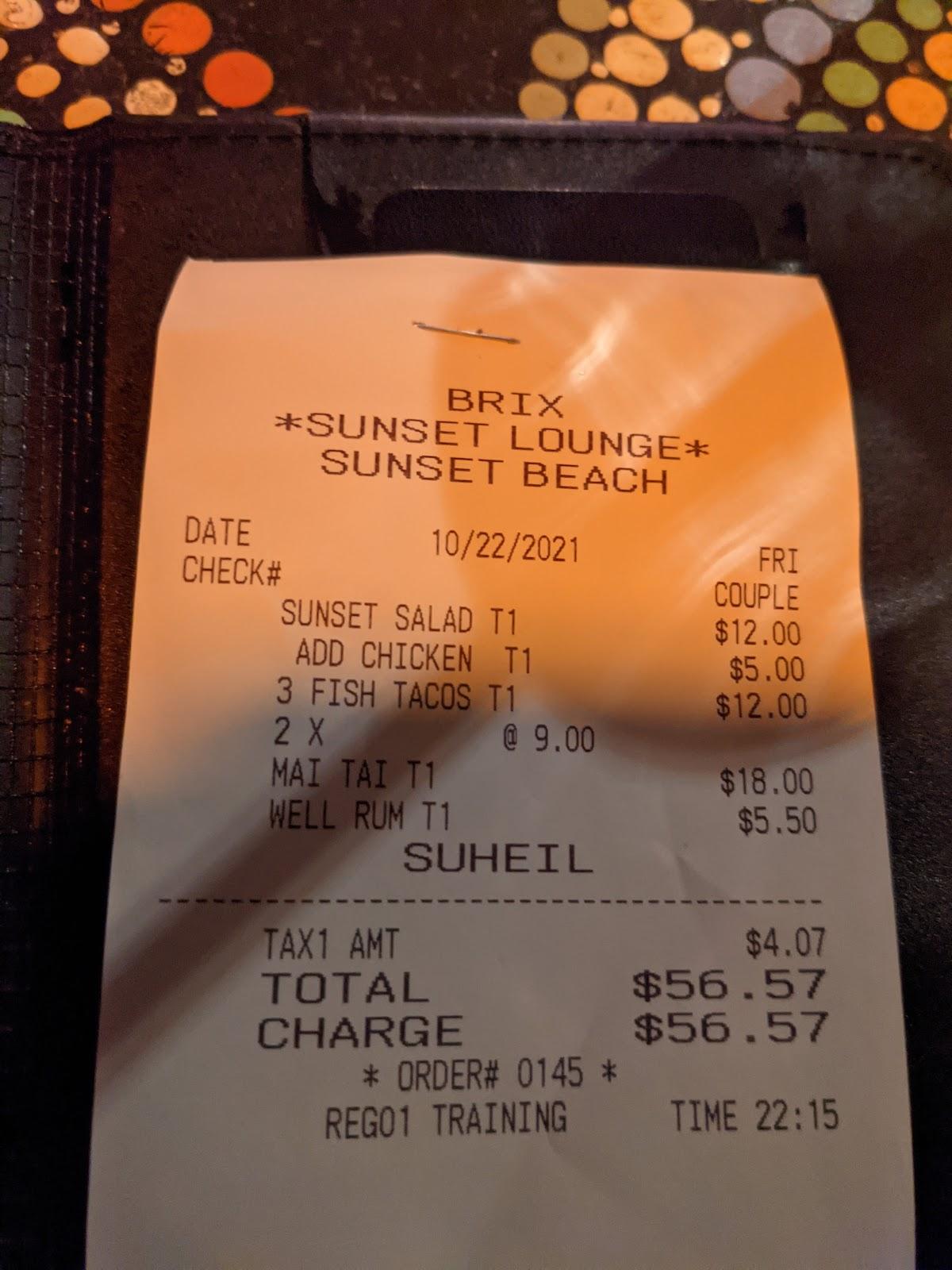Menu at Sunset Lounge pub & bar, Long Beach, Pacific Coast Hwy