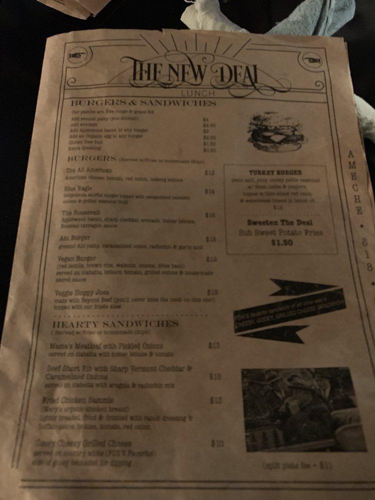 Menu at The New Deal Restaurant and Wine Bar, Burbank