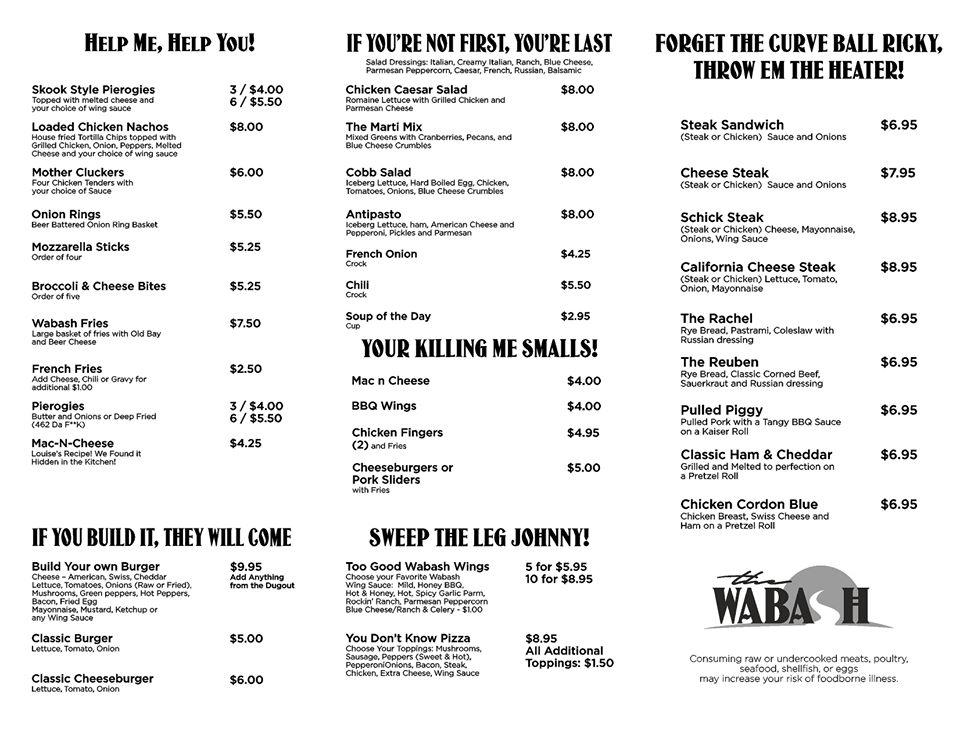 Menu at The Wabash pub & bar, Tamaqua