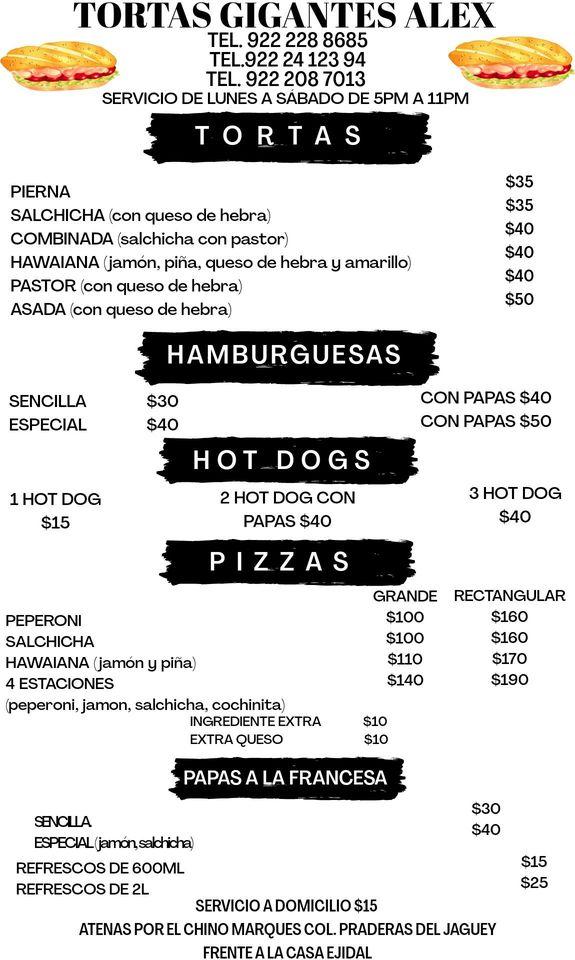 Menu at Tortas gigantes Alex restaurant, Minatitlán, calle Atenas ...