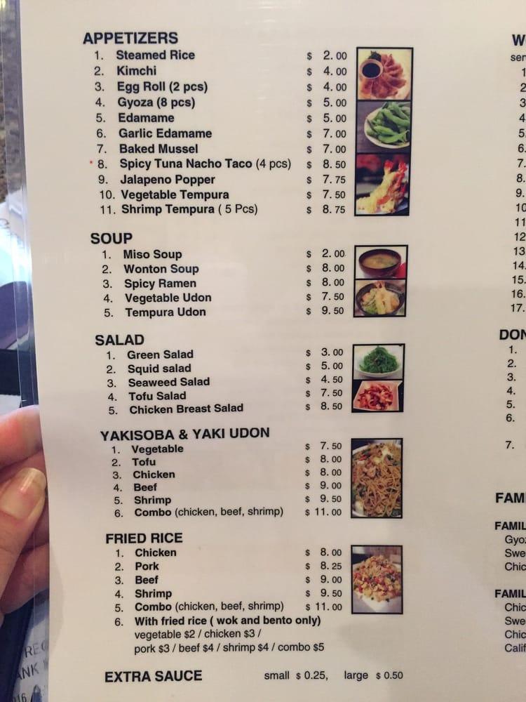 Menu at Umai Bento restaurant, Spanaway