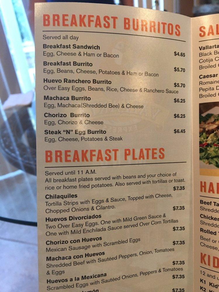 Menu at Vallarta Express restaurant, La Mesa