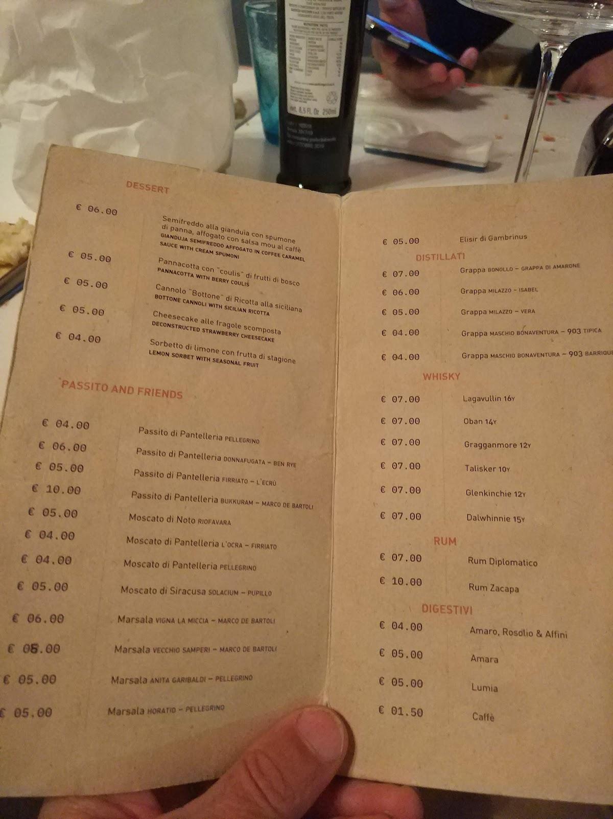 Menu da Vossia Il Mare ristorante, Marina di Ragusa