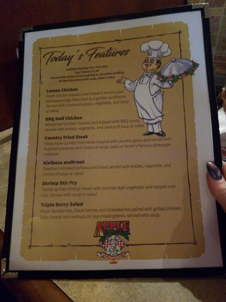 Menu at Apple Annie's restaurant, Roseville