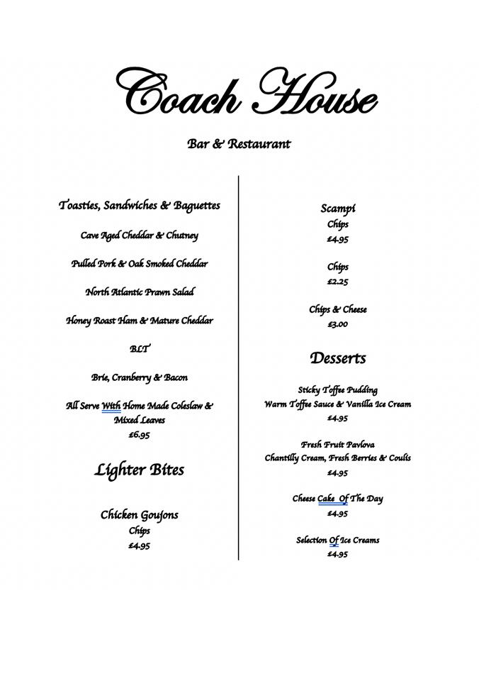 Menu at Coach House Bar & Restaurant, Dornoch