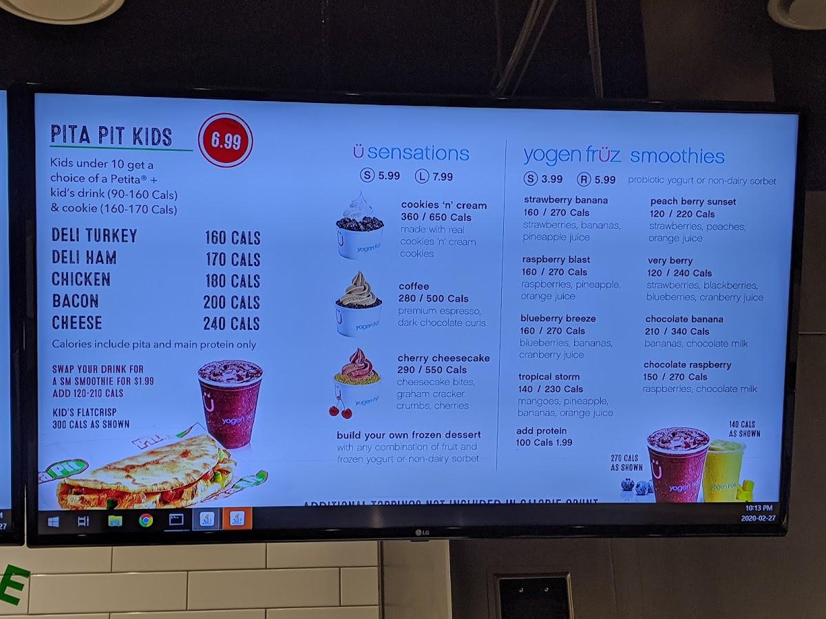Menu at Pita Pit restaurant, Fort Saskatchewan