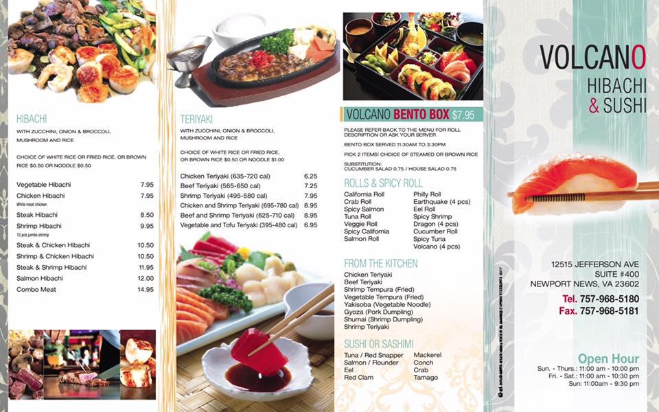 Menu at Volcano Hibachi Express & Sushi restaurant, Newport News