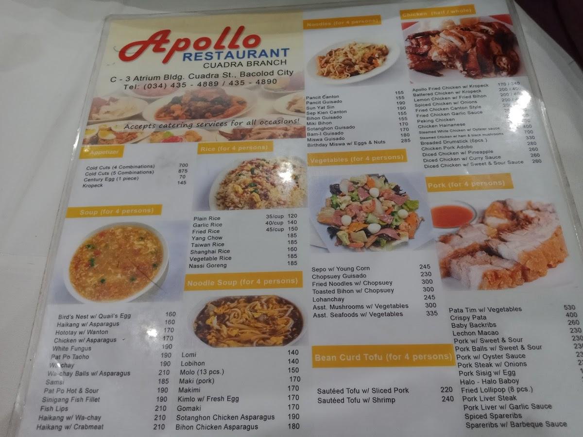 Menu at Apollo Restaurant - Rizal-Locsin, Bacolod, Rizal Locsin St