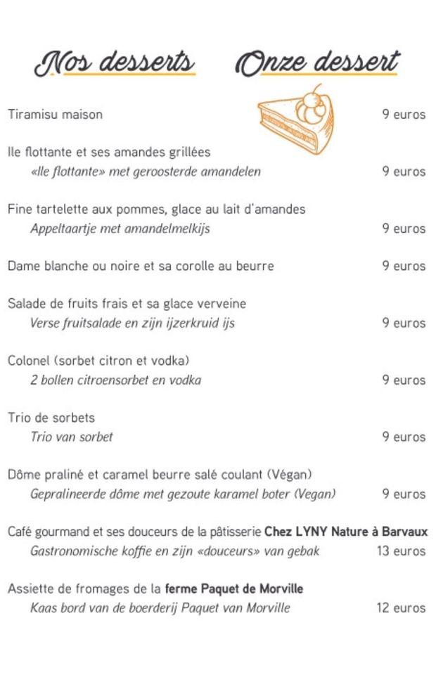 Menu au Chez Marie, Durbuy