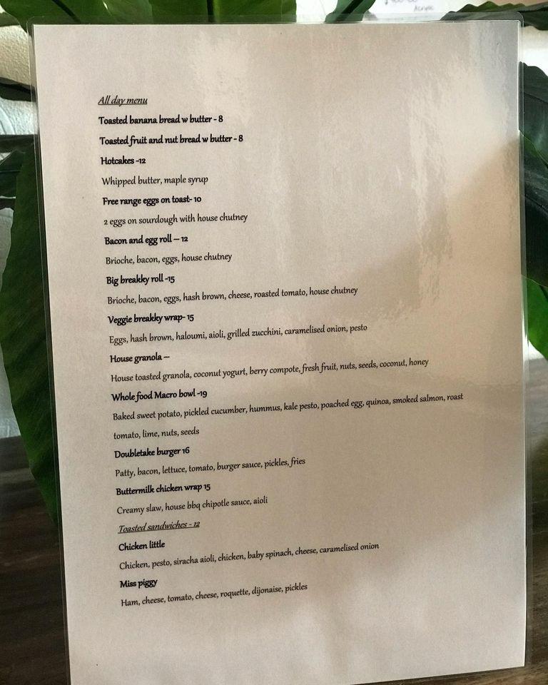 Menu at Doubletake Cafe, Toronto