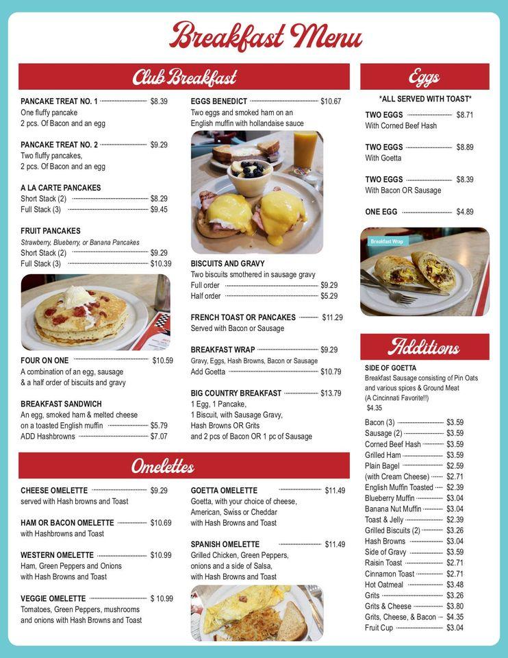 Menu at Hathaway's Diner restaurant, Cincinnati