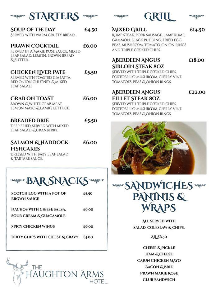 Menu at Haughton Arms Hotel pub & bar, Alford