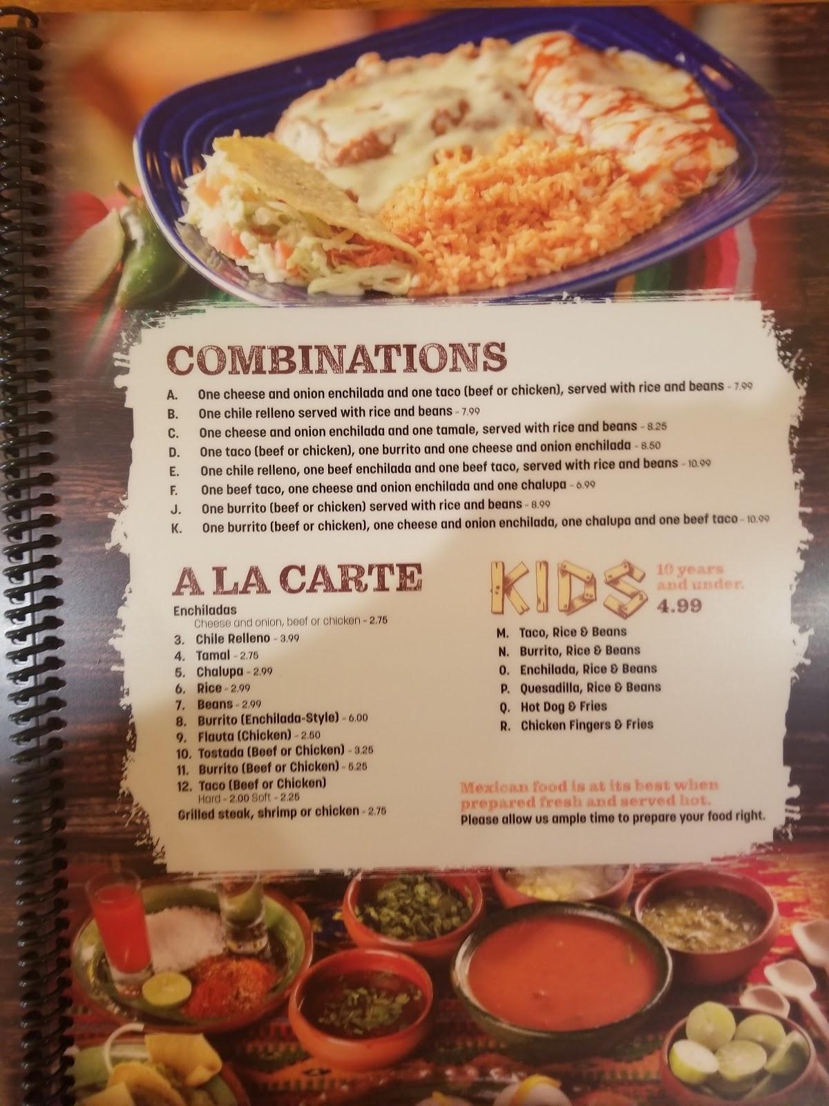 Menu at Old Mexico Restaurant, Geneva