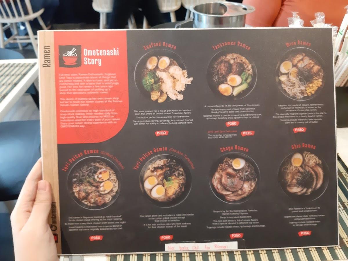 Menu at Omotenashi Ramen restaurant, Bacolod, Circumferential Rd