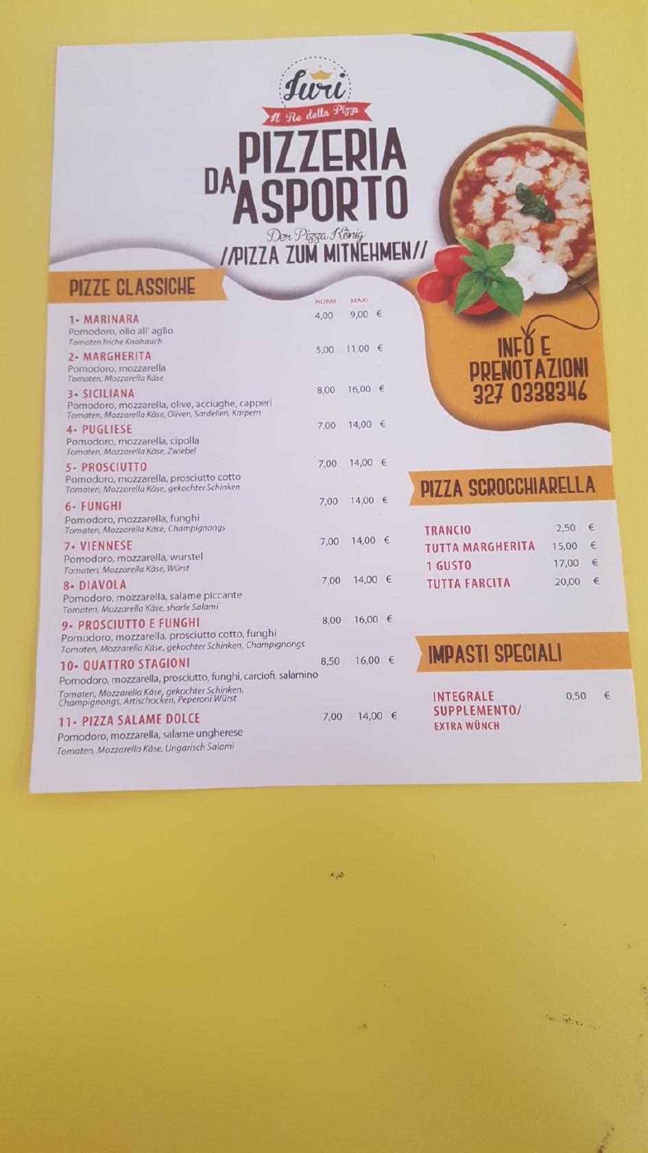 Menu at Pizzeria Da Fabio, Lignano Sabbiadoro