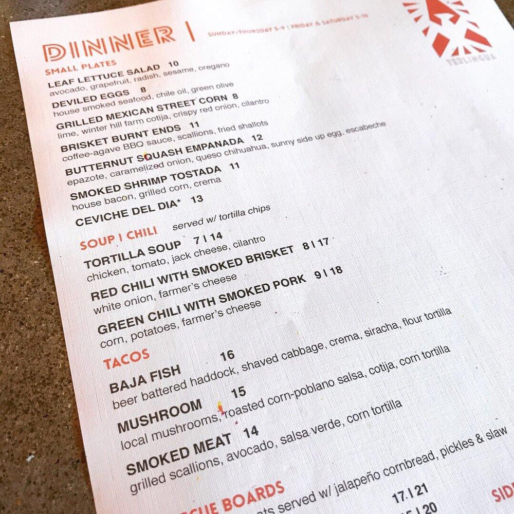 Menu at Terlingua pub & bar, Portland