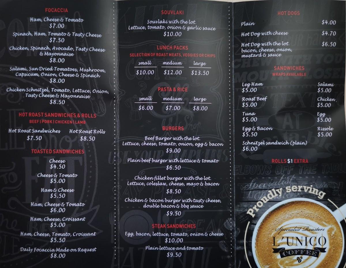 Menu at Terry’s Cafe, Ferntree Gully