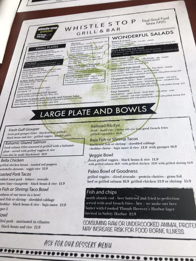 Menu at Whistle Stop Grill and Bar, Safety Harbor