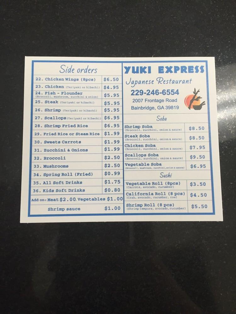 Menu at Yuki Express: Japanese Cuisine restaurant, Bainbridge, Frontage Rd