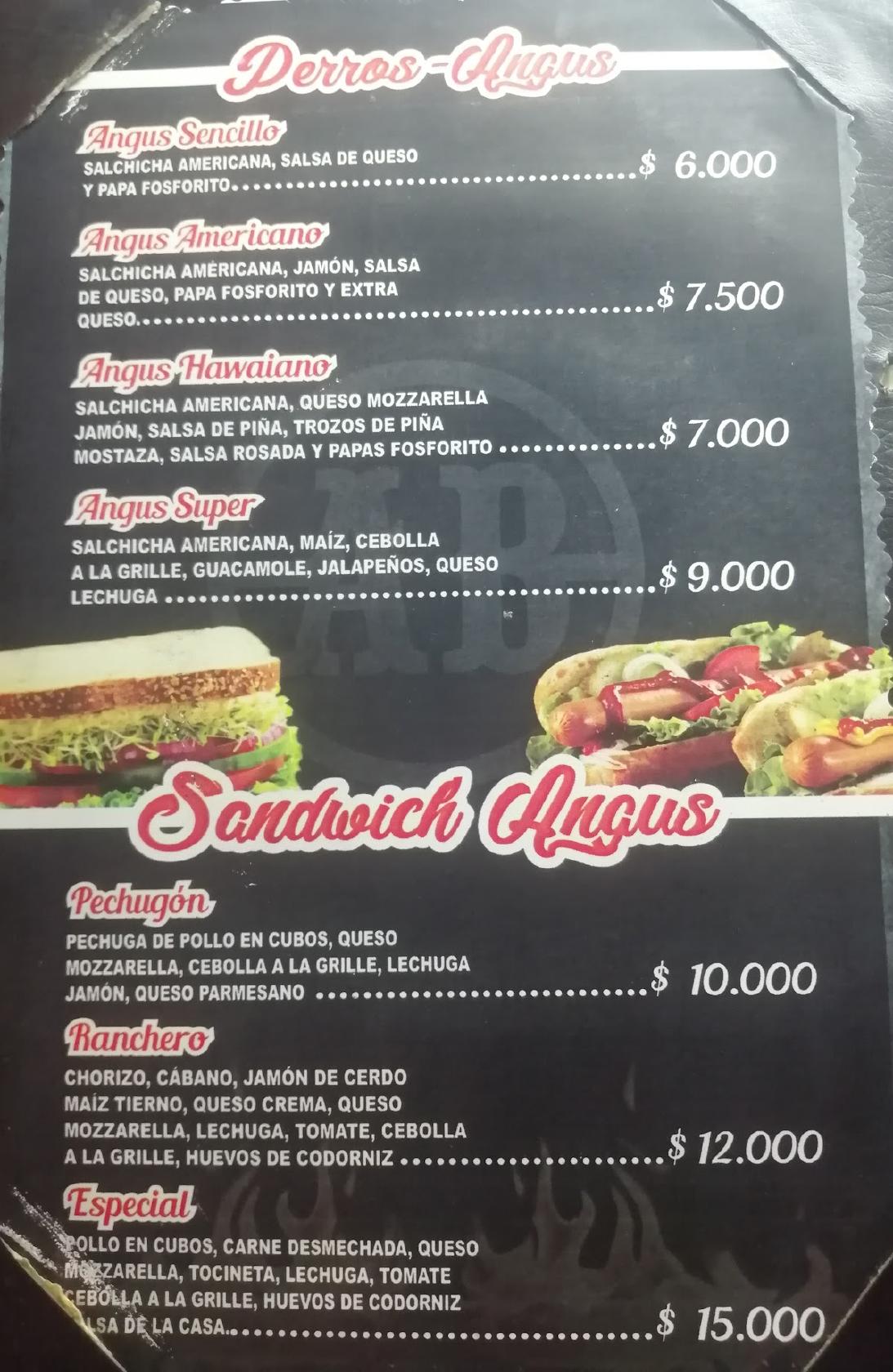 Menu at Angus Burguer AB restaurant, Puerto Asís