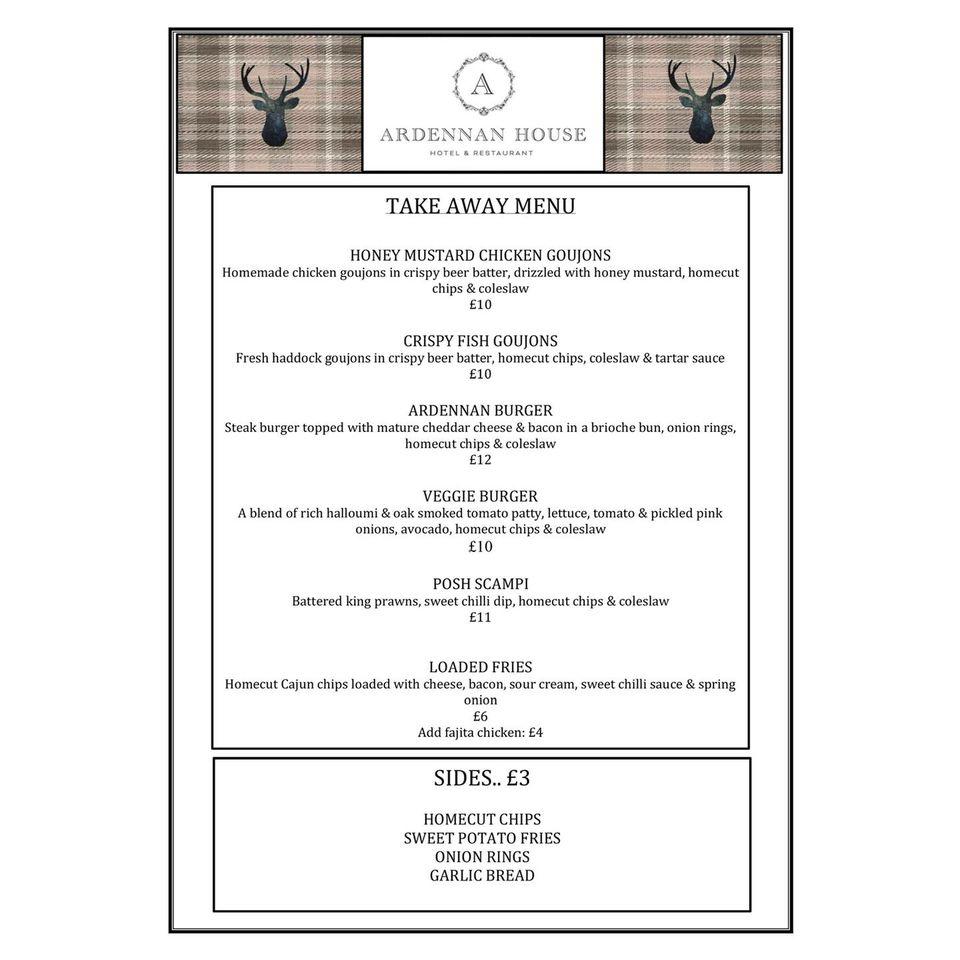 Menu at Ardennan House Hotel restaurant, Inverurie
