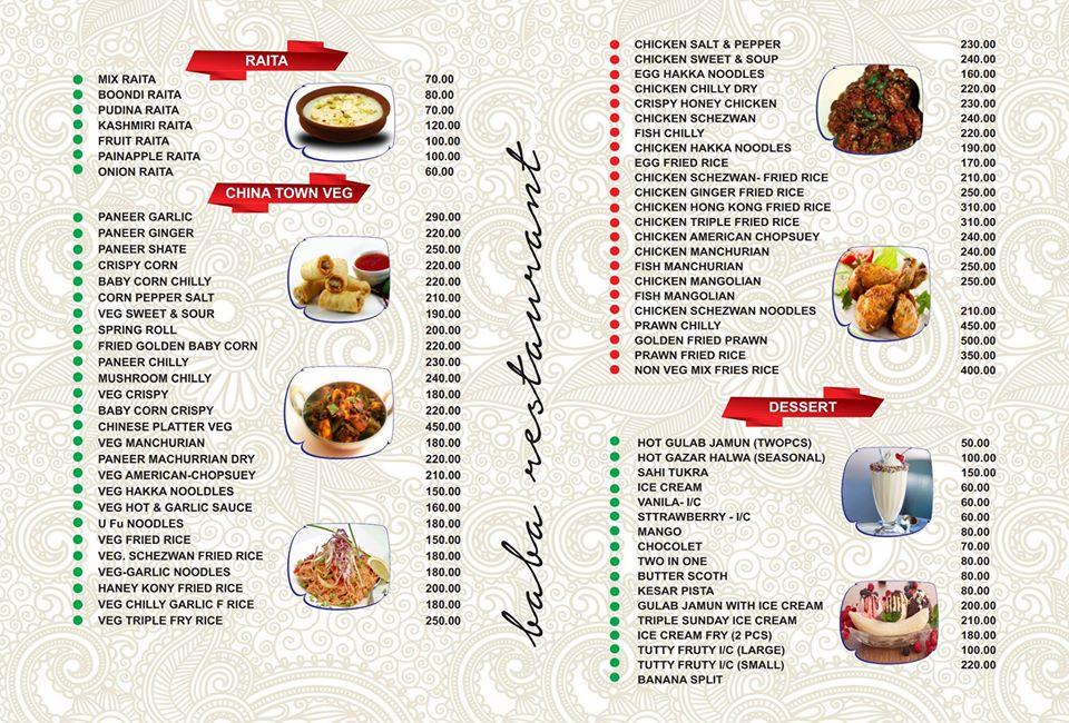 Menu at Baba Food Corner, Varanasi, 72H3+R5W