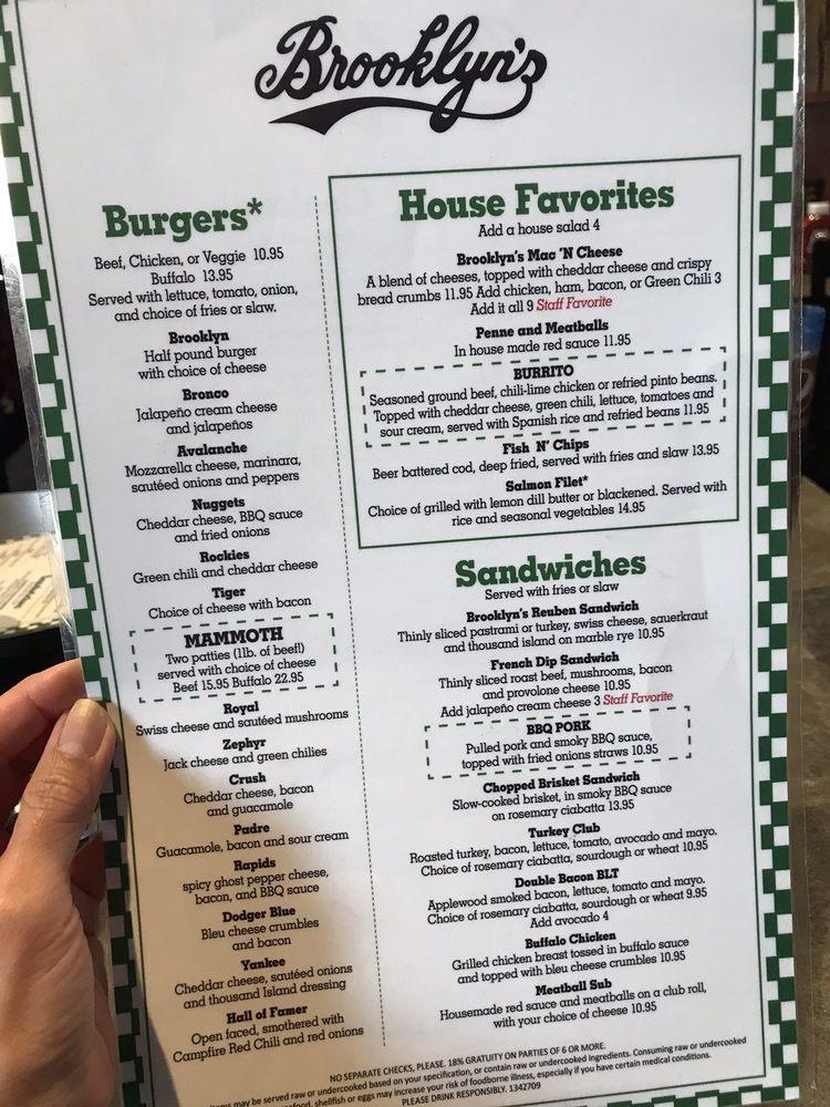 Menu at Brooklyn's At Ball Arena pub & bar, Denver, 901 Auraria Pkwy