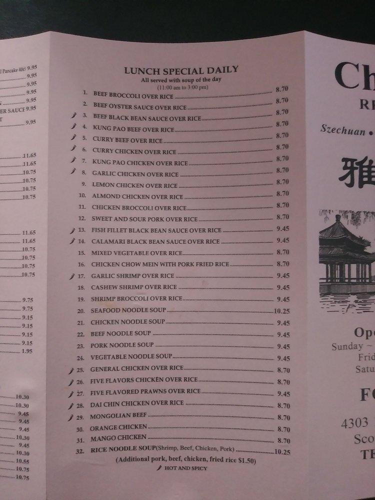 Menu at Chef Liu Chinese Restaurant, Scotts Valley