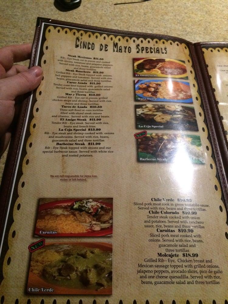 Menu at Cinco de Mayo Mexican Cuisine restaurant, Moncks Corner