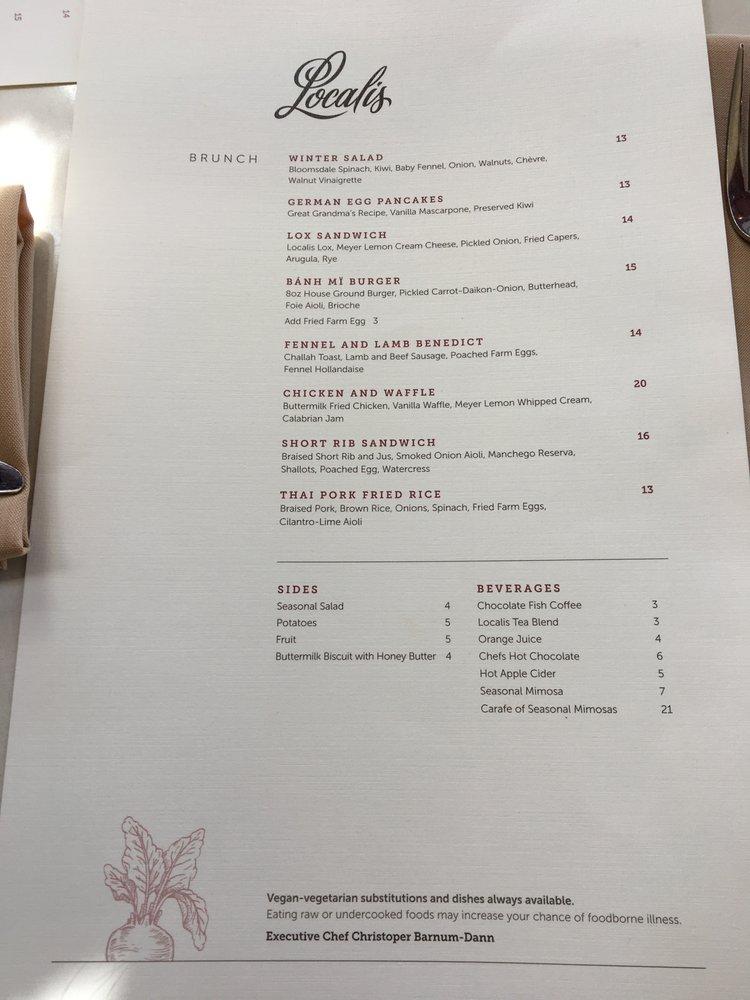Menu at Localis restaurant, Sacramento