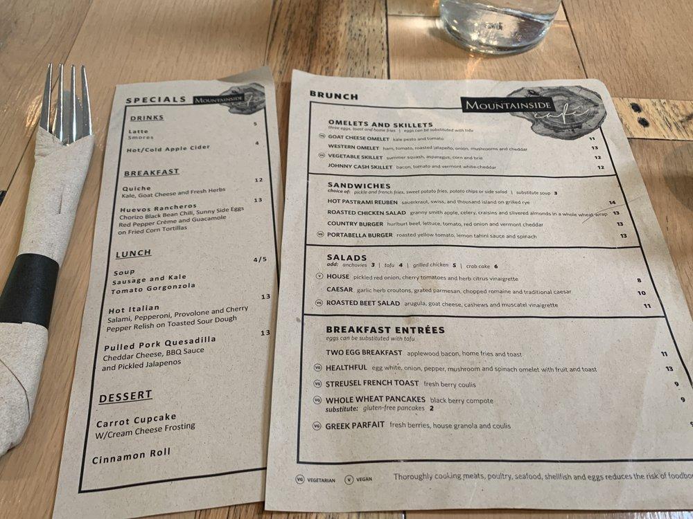 Menu at Mountainside Cafe, Canaan