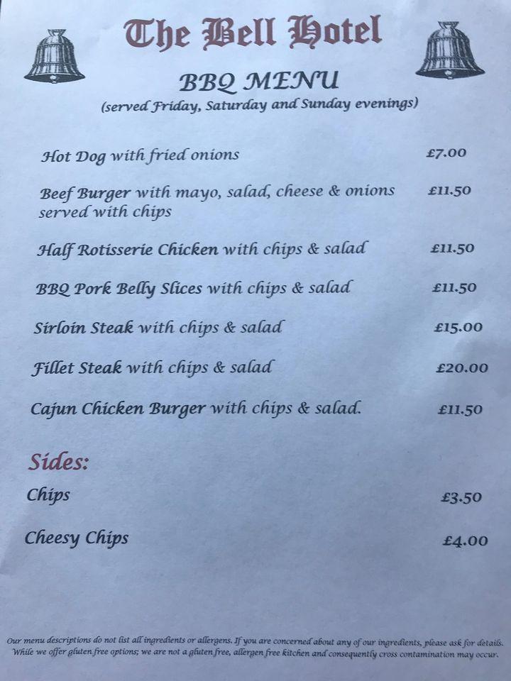 Menu at The Bell Hotel Dining pub & bar, Winslow