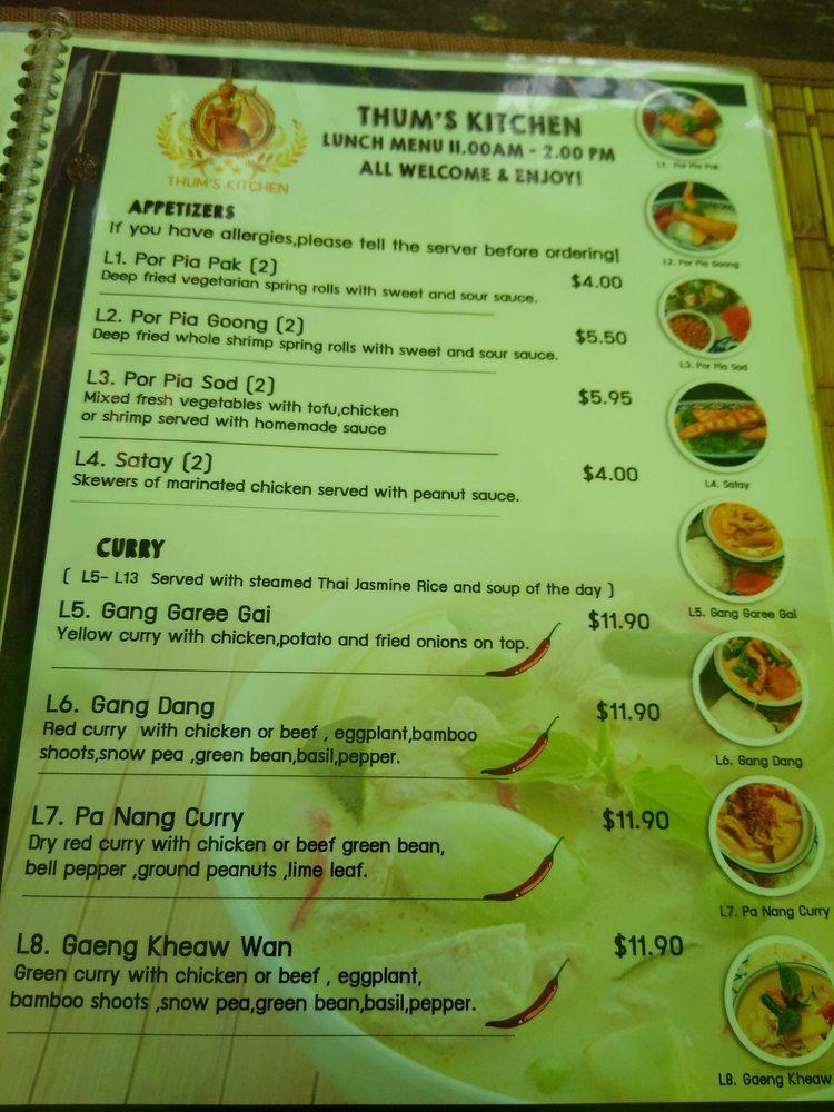 Menu at Thum's Kitchen restaurant, Cornwall