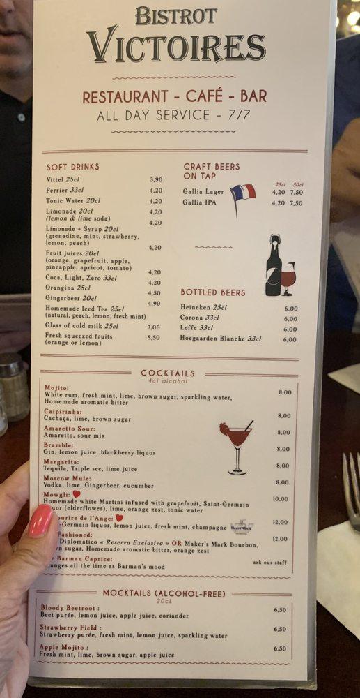 Menu au Bistrot Victoires restaurant, Paris, 6 Rue de la Vrillière