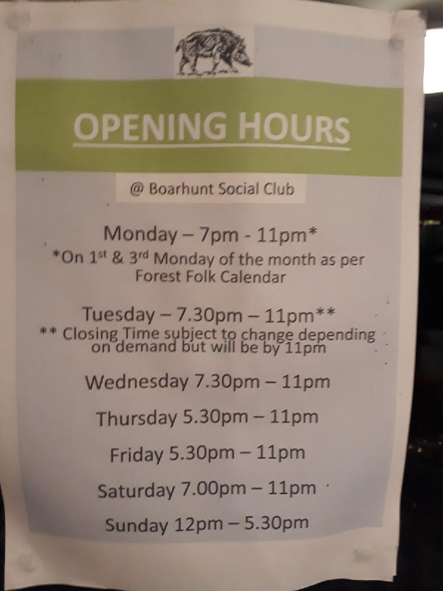 Menu at Boarhunt Social Club, Fareham