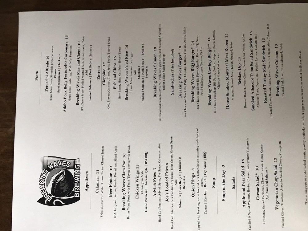 Carta del restaurante Breaking Waves Brewing, Silverdale