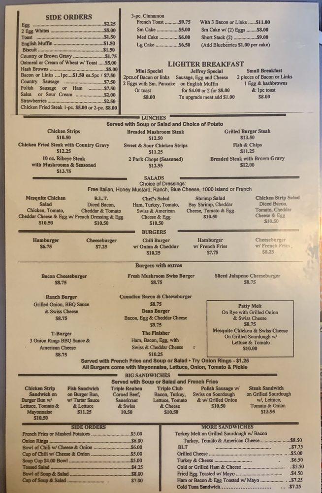 Menu at Dean's Homestyle Cafe, Clackamas