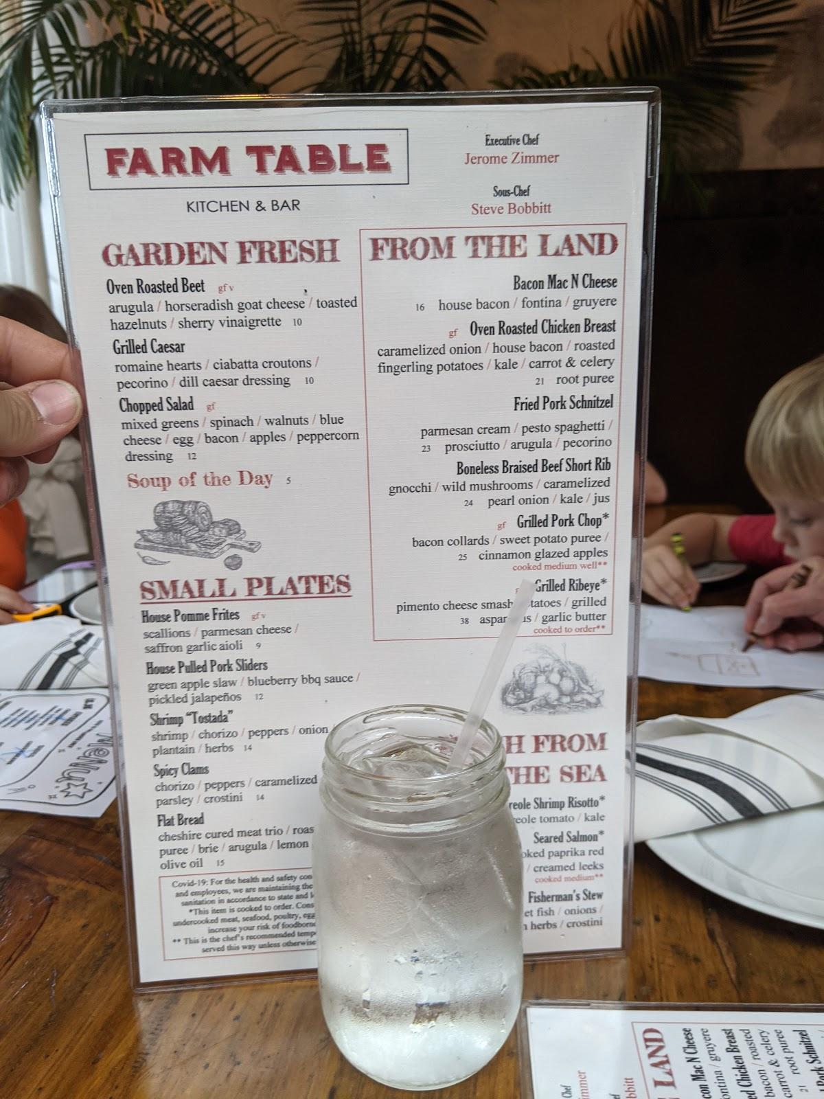 Menu at Farm Table restaurant, Wake Forest