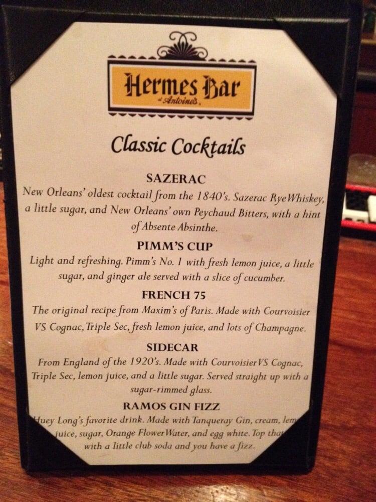 Menu at Hermes Bar, New Orleans, 725 St Louis St