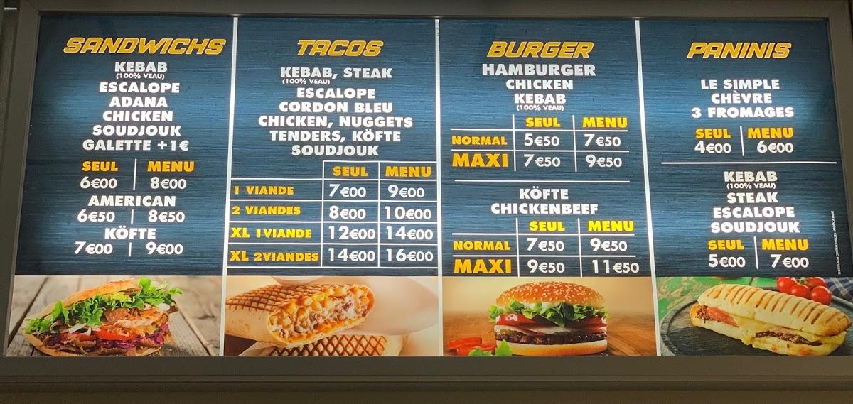 Menu at La corne d'or kebab restaurant, Aubenas