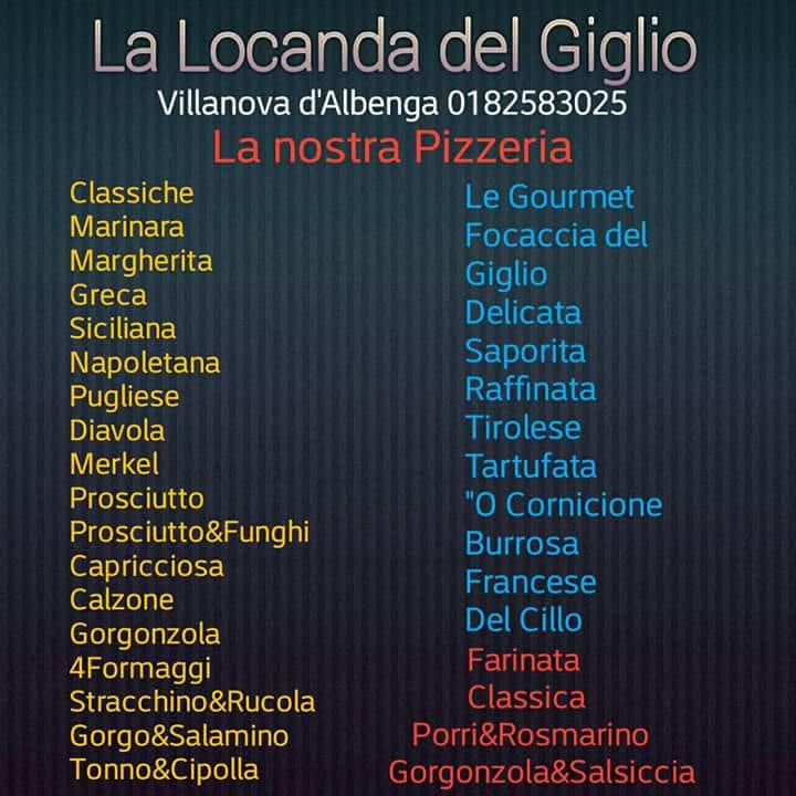 Menu da La Locanda del Giglio pizzeria, Villanova d'Albenga