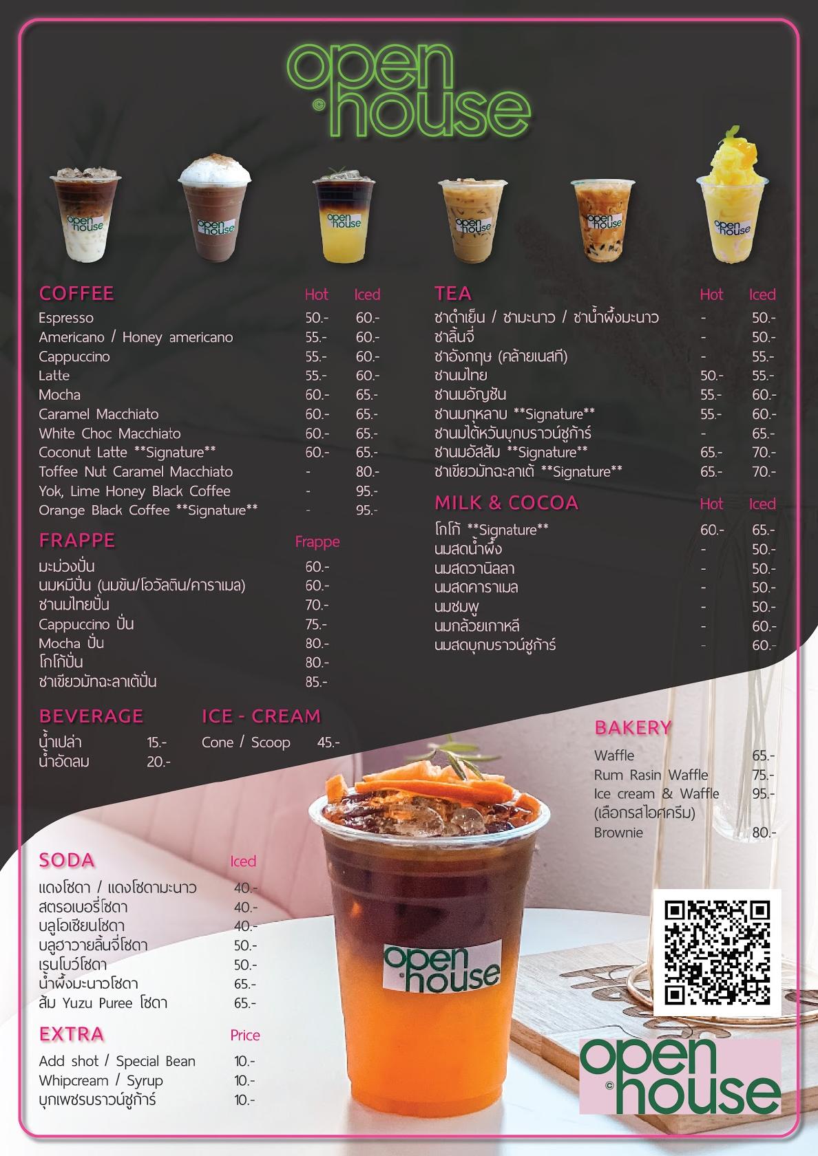 Menu at Openhouse cafe, Bangkok