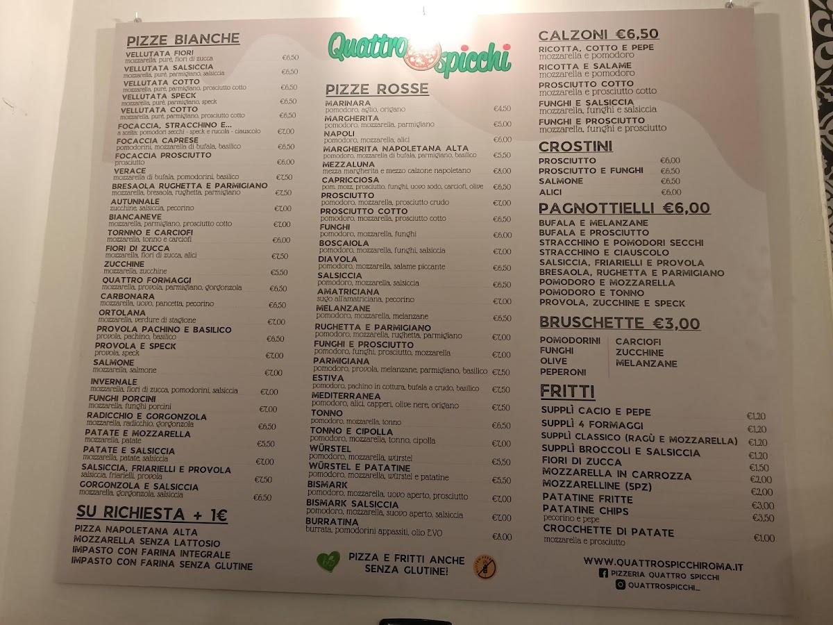 Menu da Pizzeria Quattro Spicchi, Roma, Via della Pisana