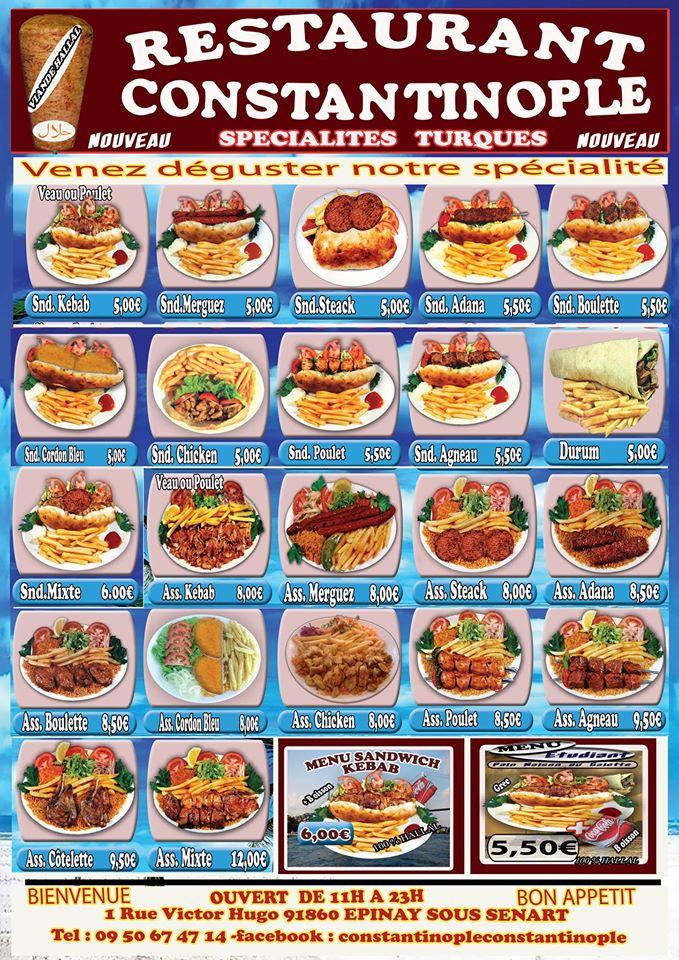 Carta de Restaurant Constantinople, Épinay-sous-Sénart
