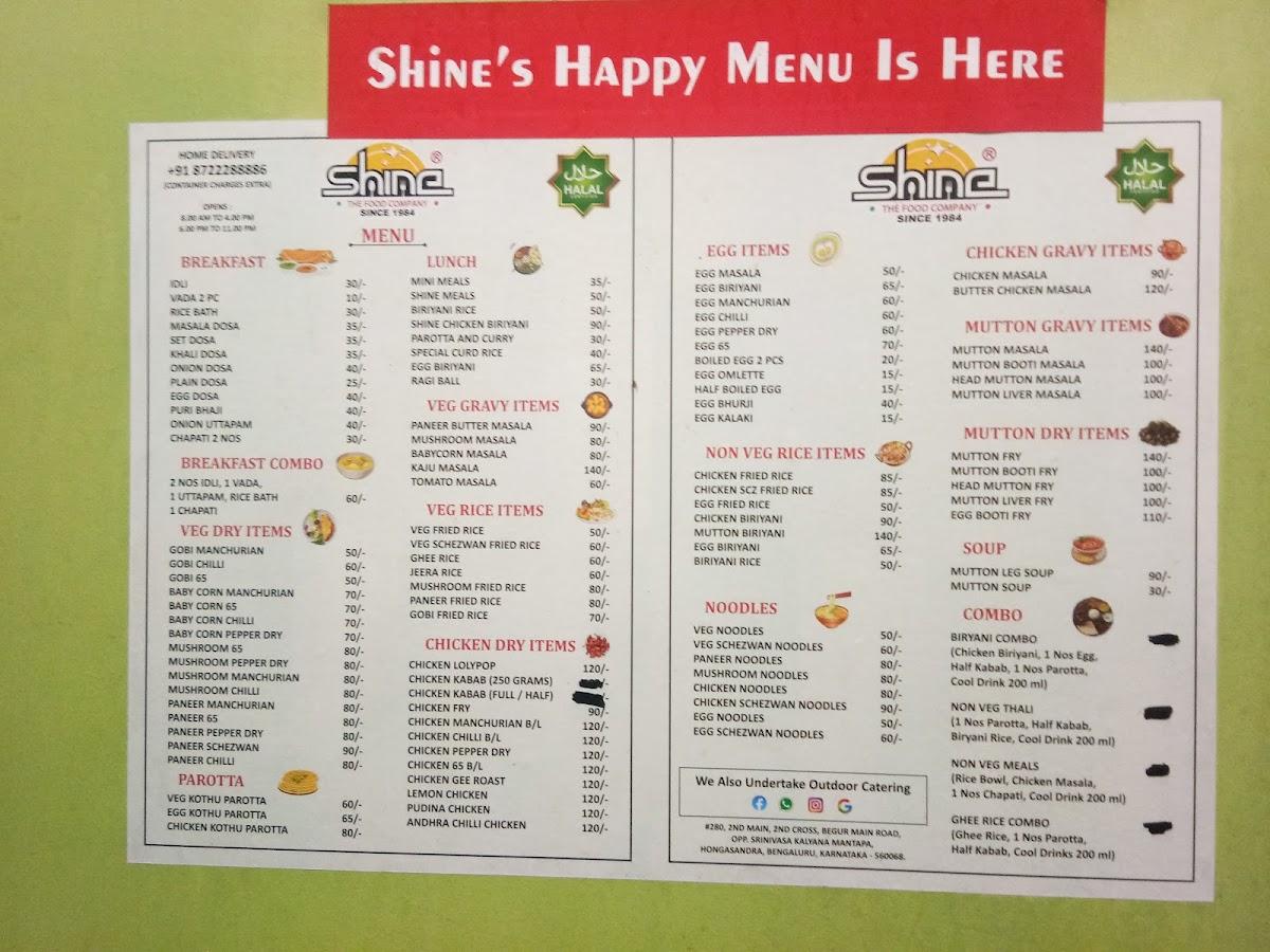 Menu at Shine Restaurant, Bengaluru, No.280