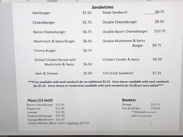 Menu at Tell Bar & Grill, Alma