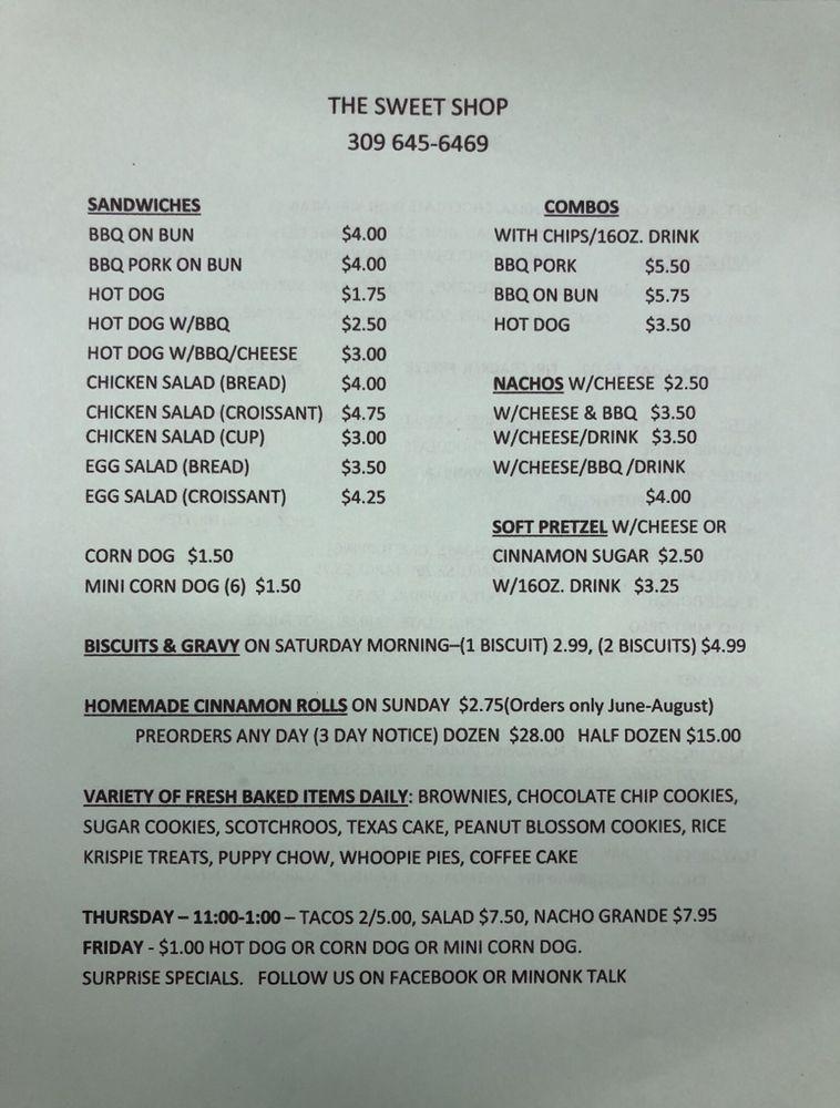 Menu at The Sweet Shop restaurant, Minonk