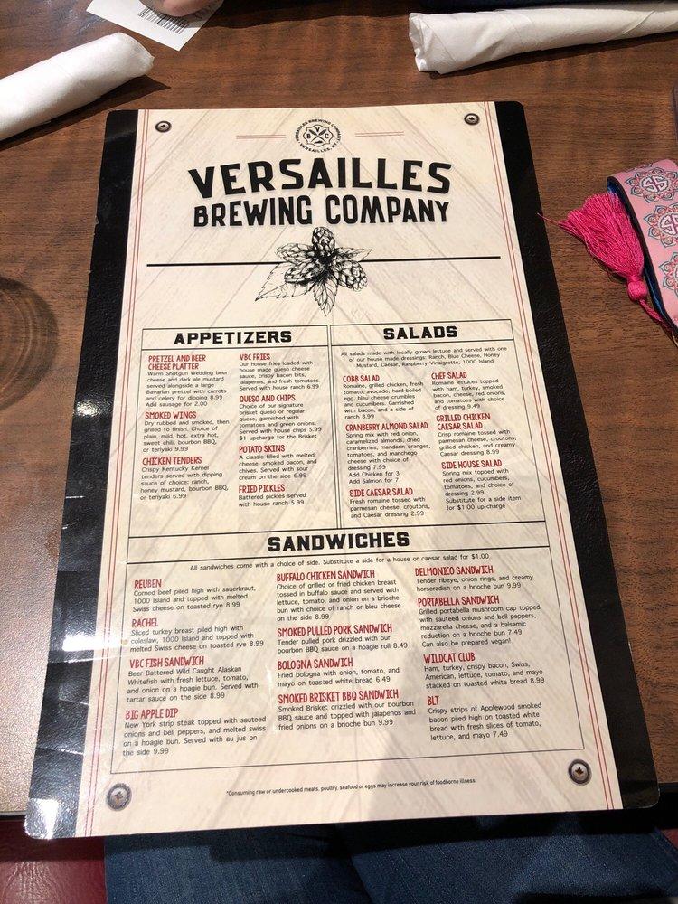 Menu at Versailles Brewing pub & bar, Versailles